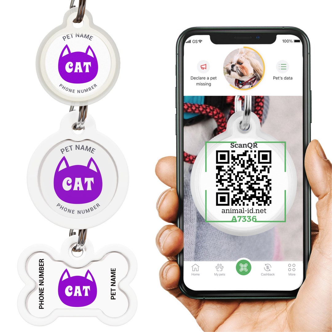 Cat Id Tags Qr Code Small, Cat Id Tag Personalized QR Code, Cat Tag ...