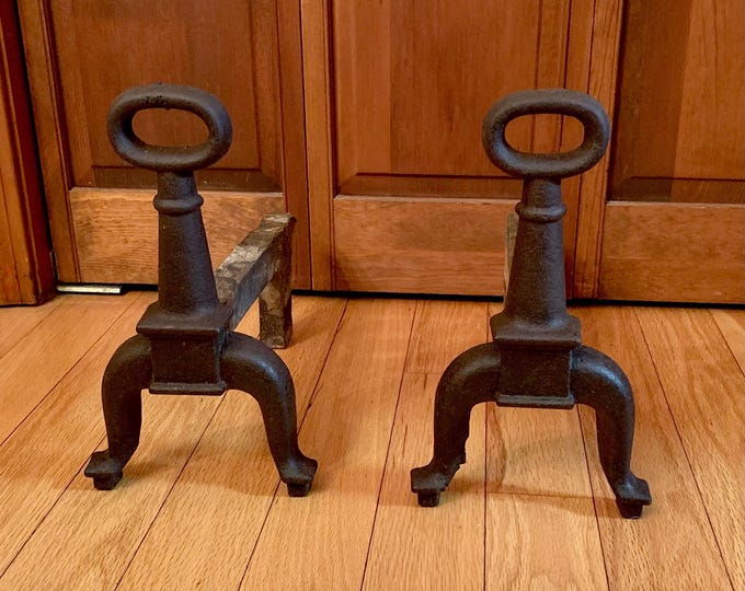 Antique 1800s | "keyhole" Style | Cast Iron | Fireplace Andirons | Fire ...