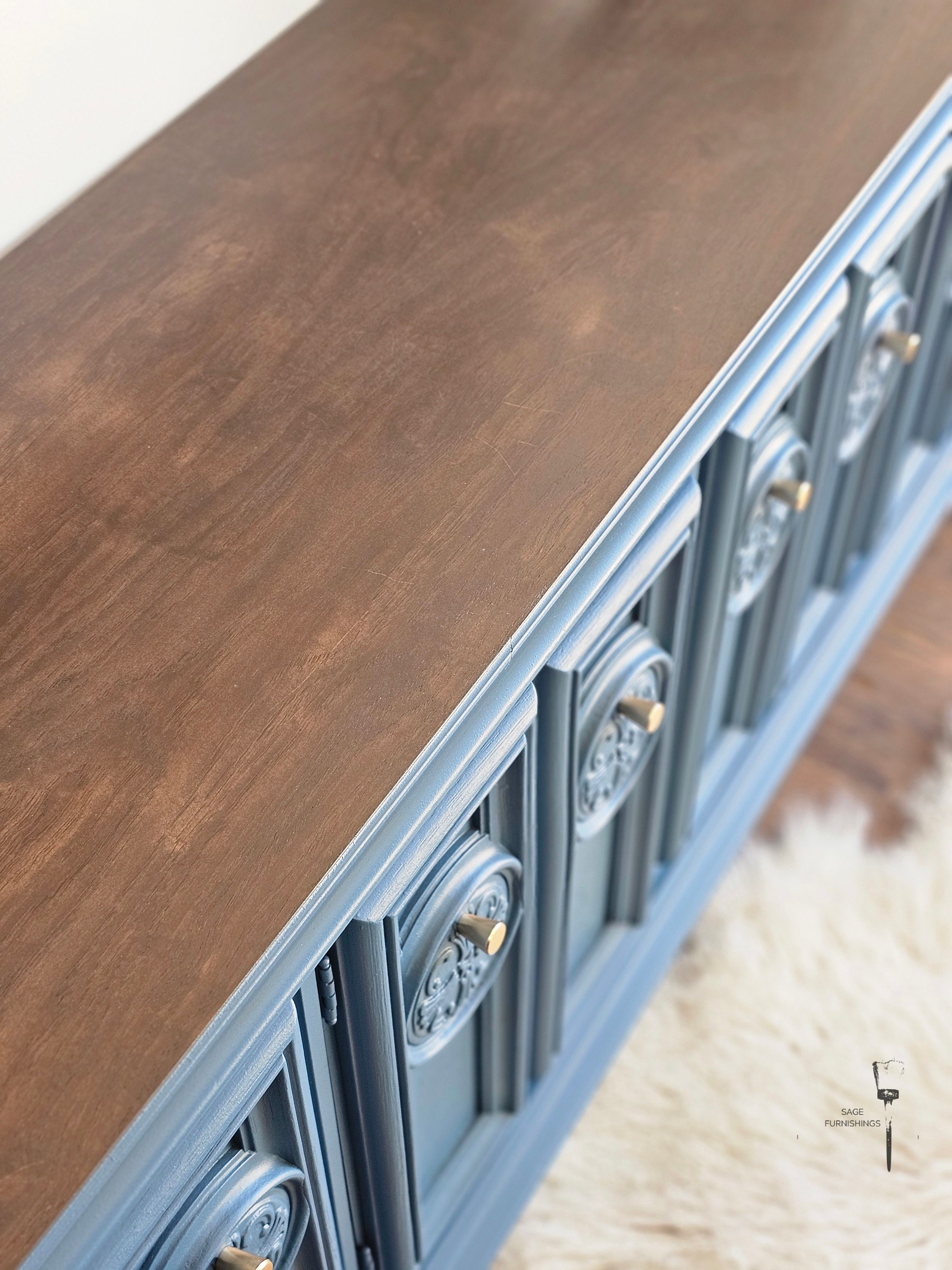 Mcm Blue Media Console Modern Dresser Credenza Vintage Mid-century ...