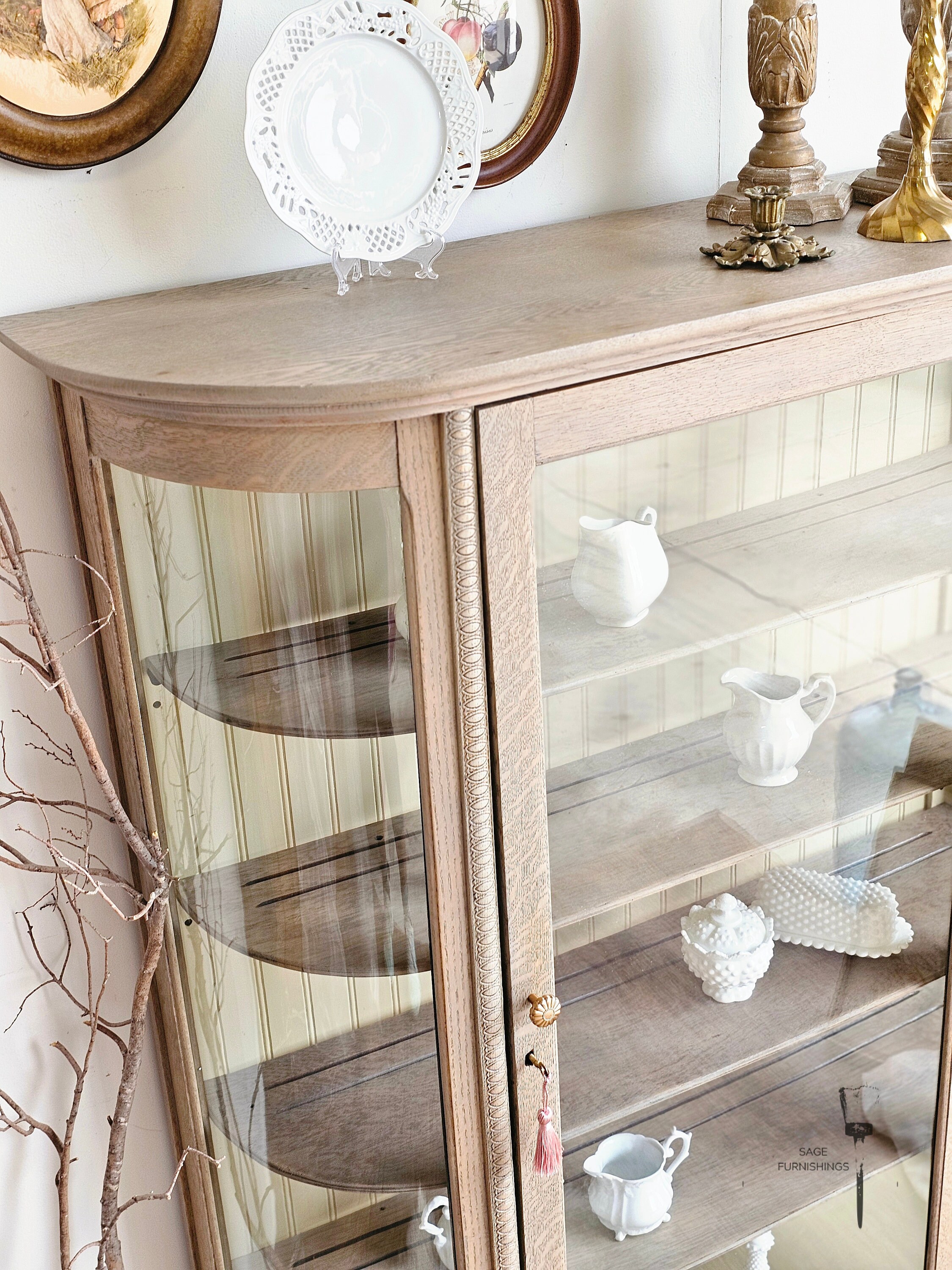 Vintage Tiger Oak China Cabinet Claw Foot Hutch Antique Heirloom ...