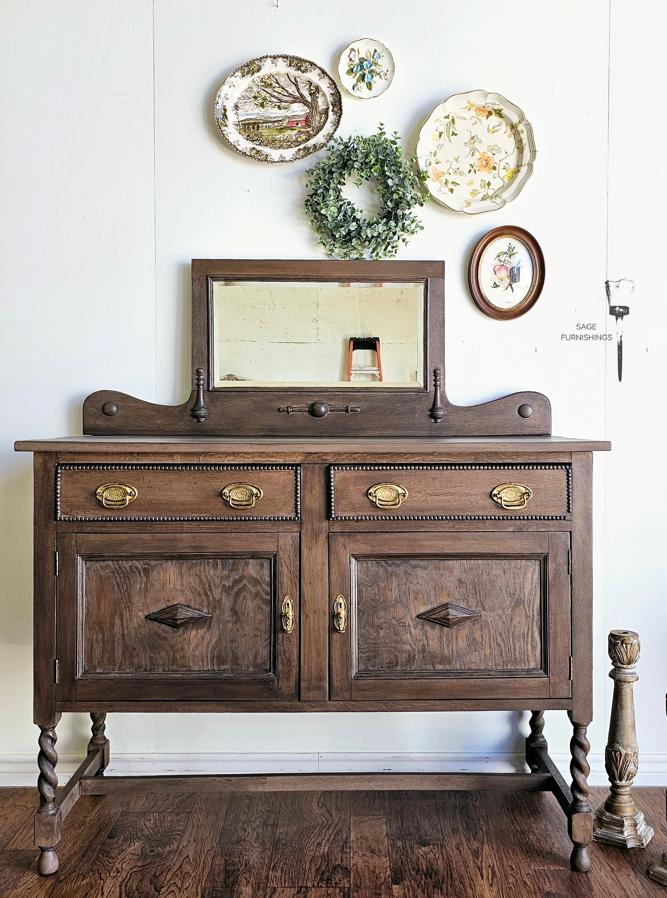 Antique English Sideboard Buffet Coffee Bar Media Console Vintage ...
