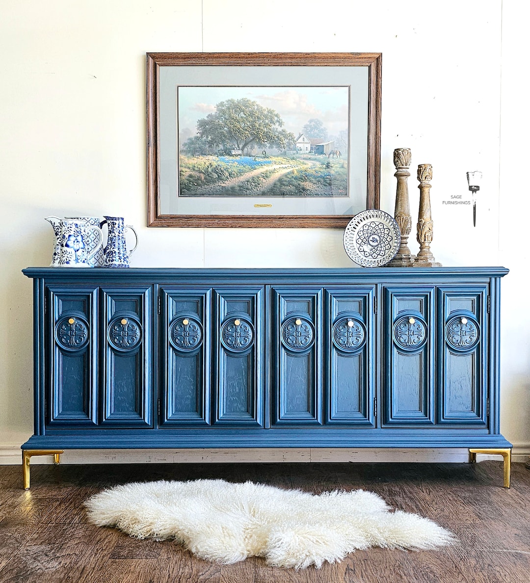 Mcm Blue Media Console Modern Dresser Credenza Vintage Mid-century ...