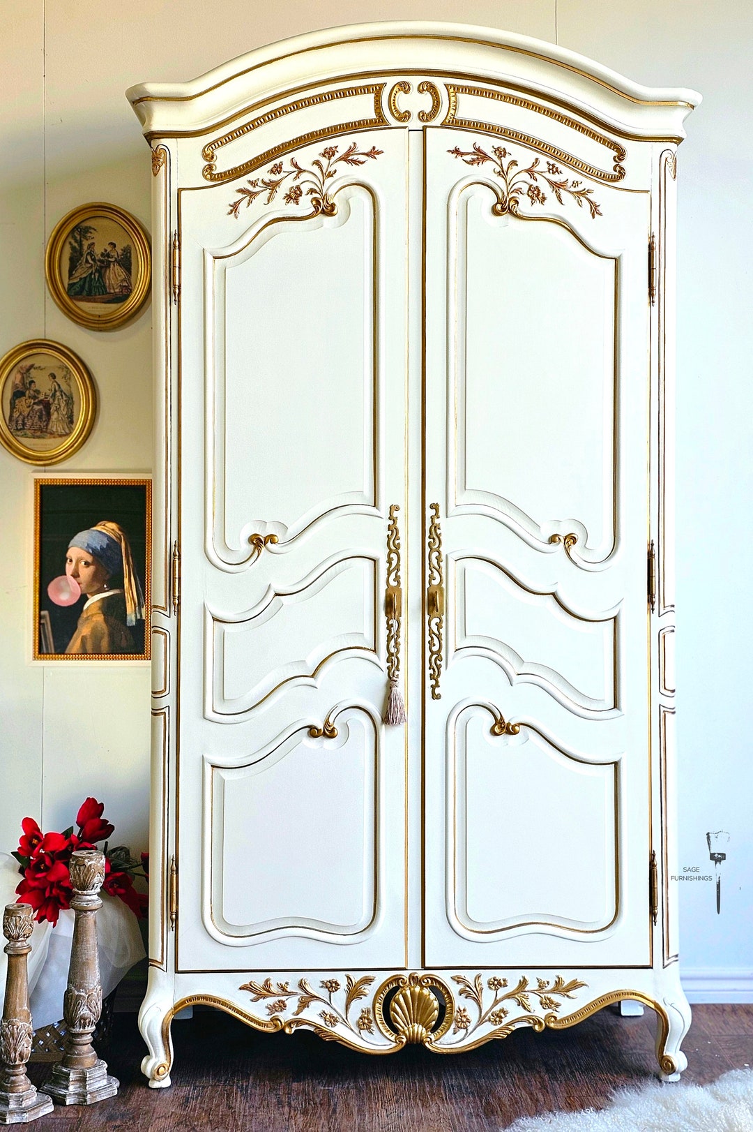 French Country Wardrobe Vintage Linen Cabinet Antique Armoire Home ...