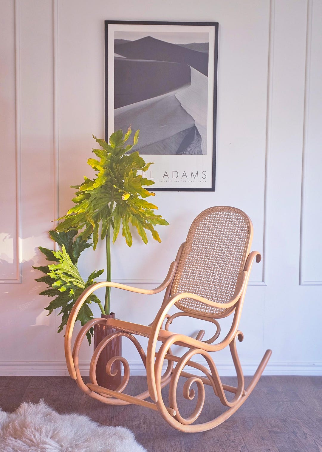 Vintage Bentwood Rocking Chair: MCM Retro Rocker, Cane Seat - Etsy