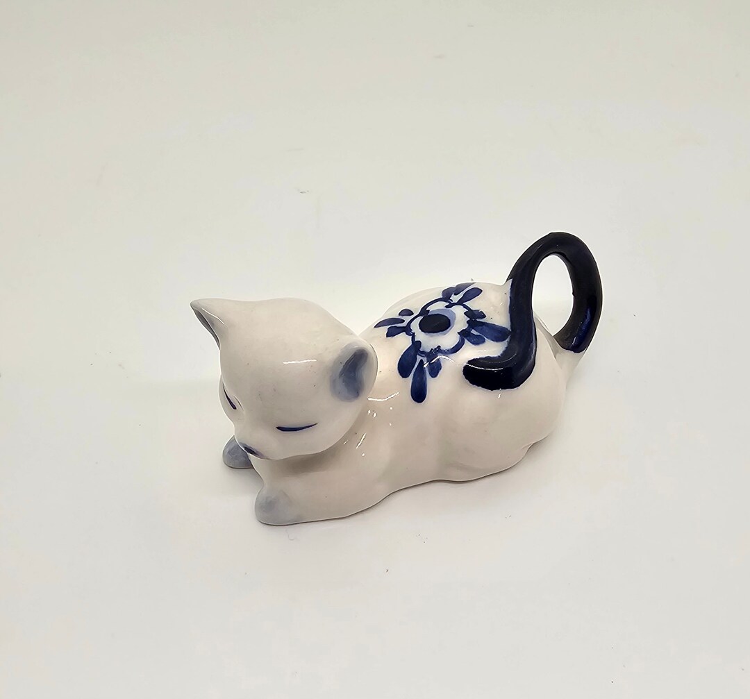 Delft Miniature Cat Hand Painted Floral Blue and White Holland Gifts ...