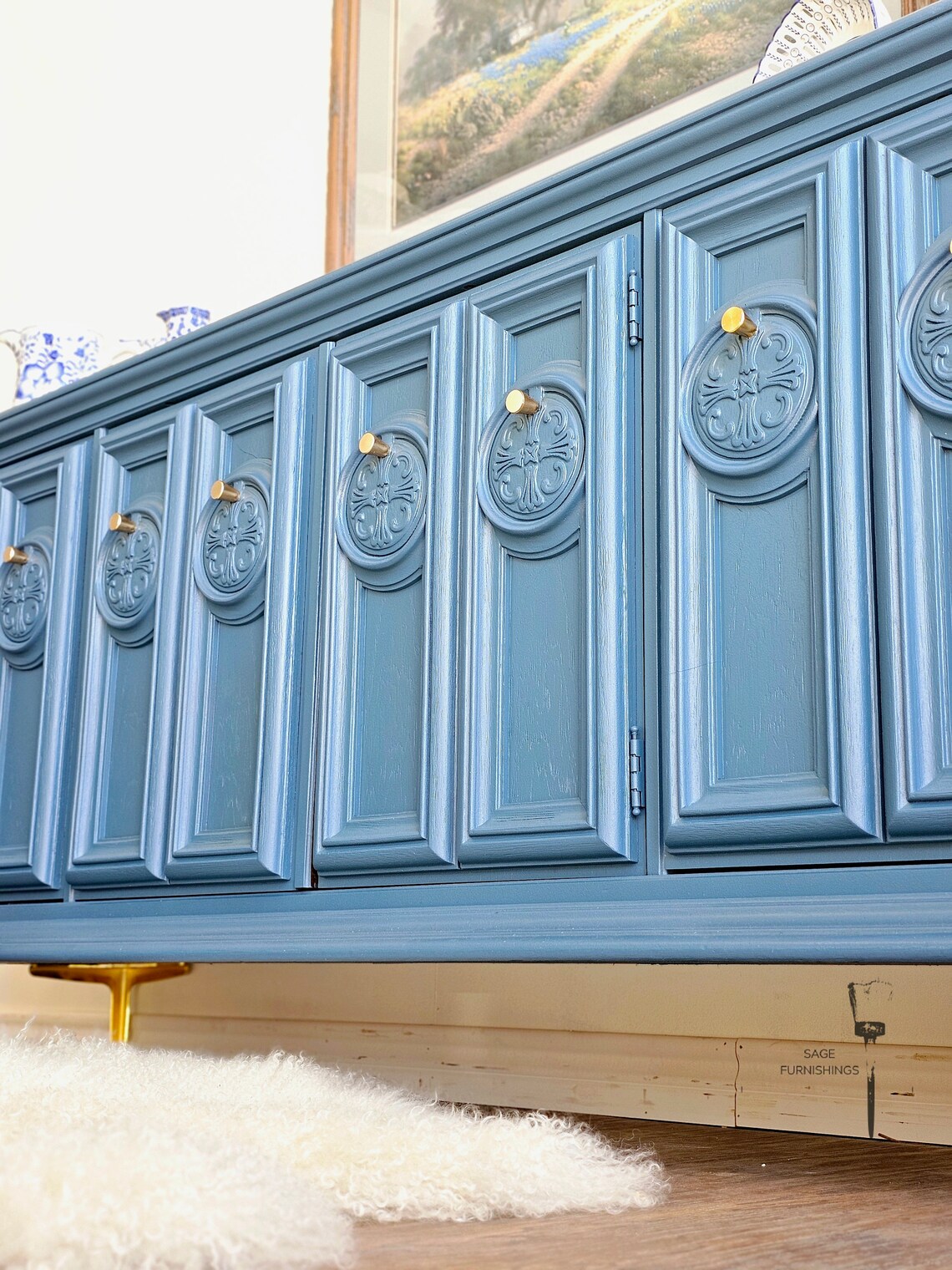 Mcm Blue Media Console Modern Dresser Credenza Vintage Mid-century ...