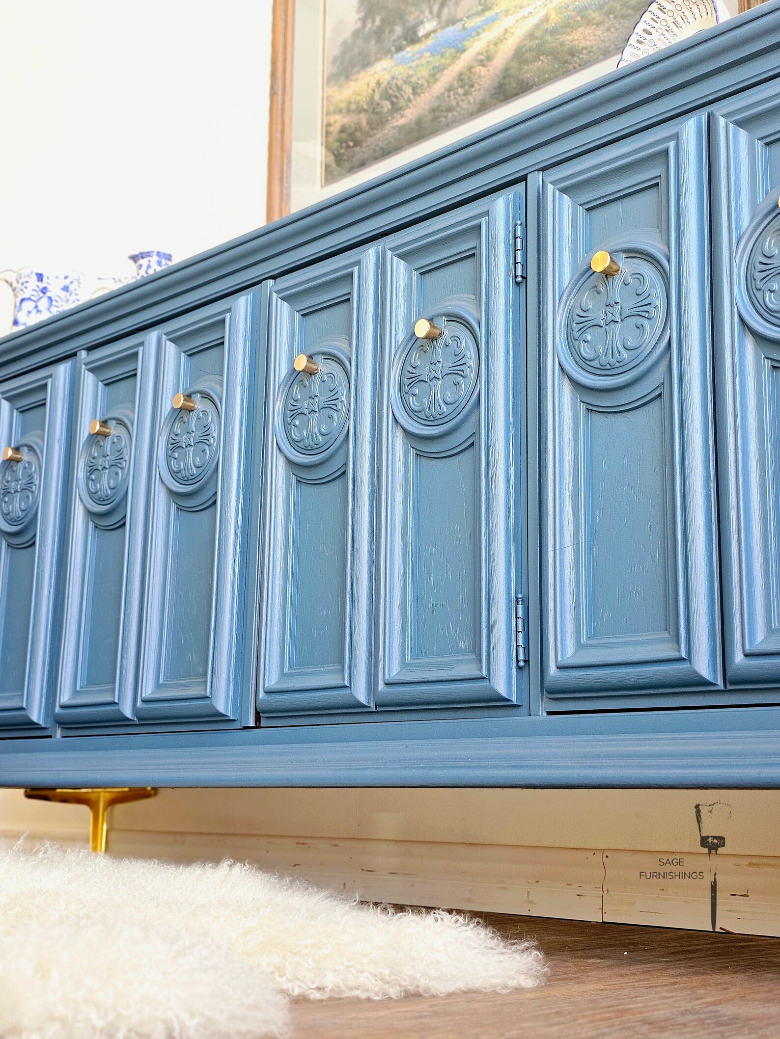 Mcm Blue Media Console Modern Dresser Credenza Vintage Mid-century ...