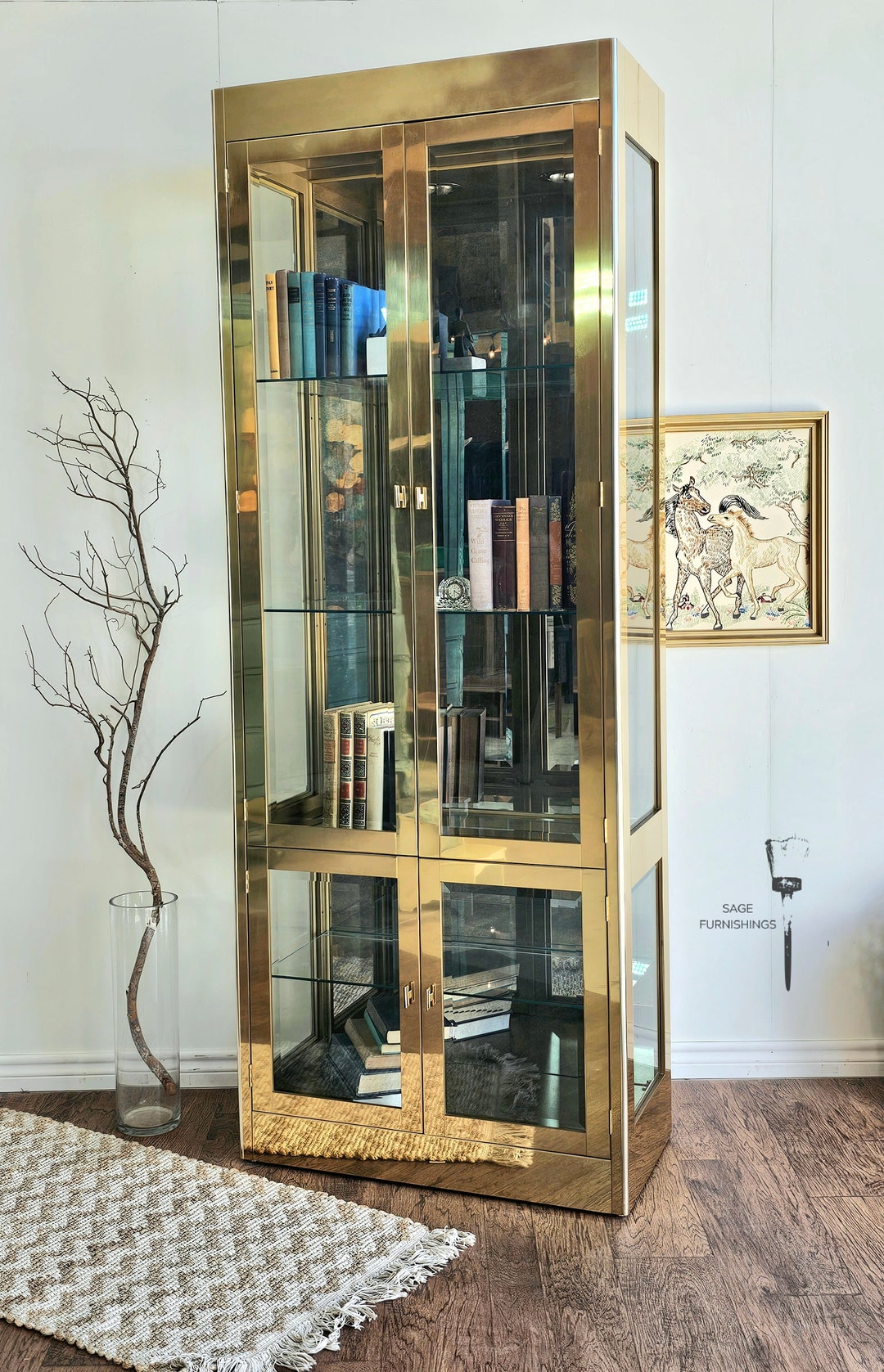 MCM Curio Cabinet Vintage Hutch Glass Bookcase Mid Century Modern China ...