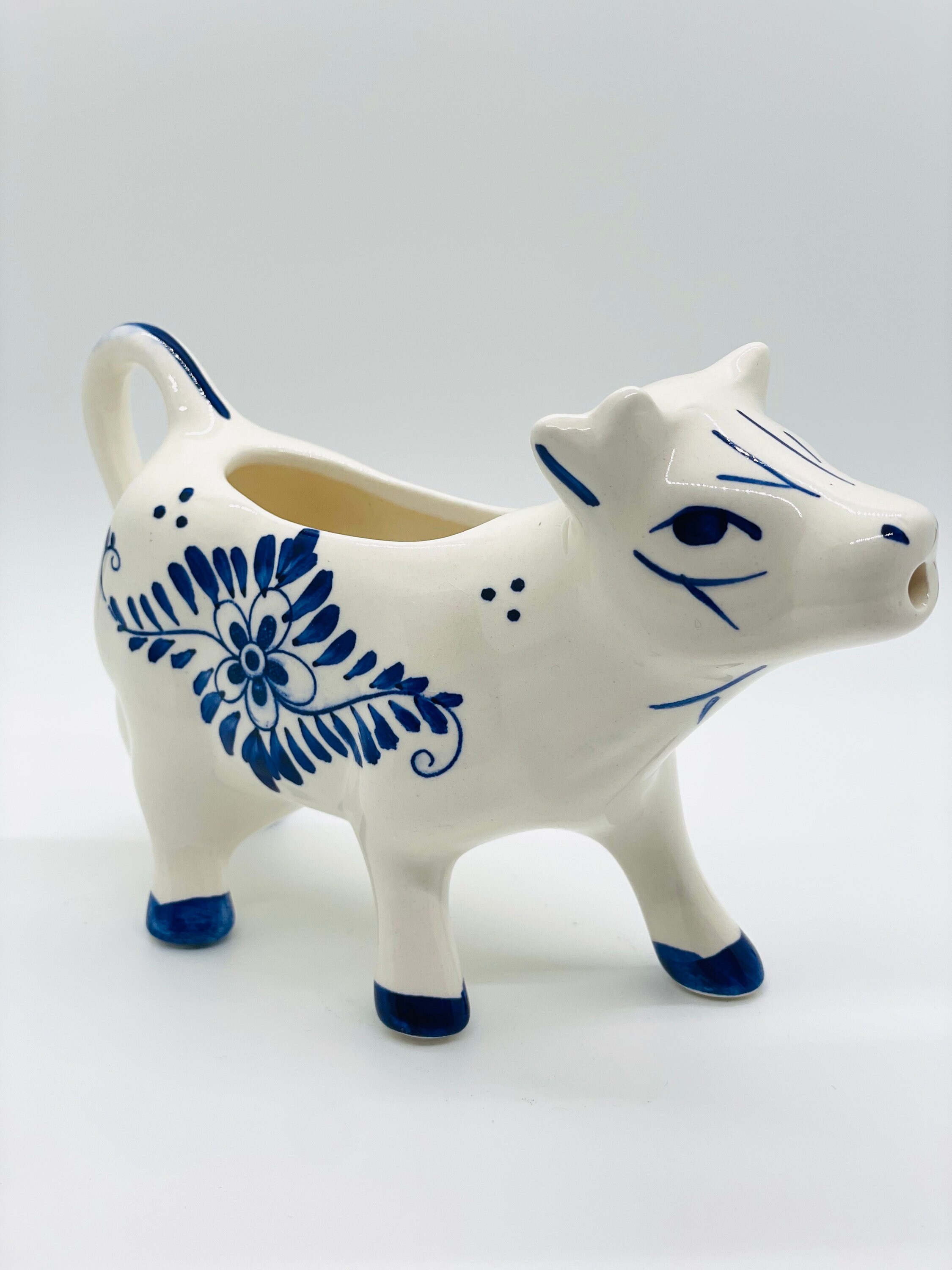Delft Blue Cow Creamer Hand Painted Windmill Floral Blue and White ...