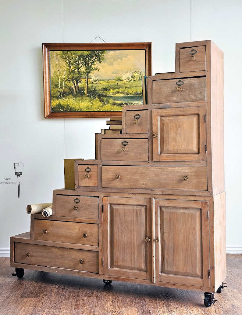 TANSU Cabinet Inspired Teak Step Cabinet Apothecary Cabinet Teak ...