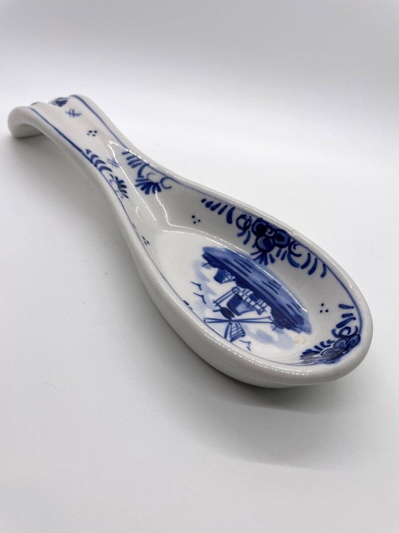 Delft Blue Spoon Rest Kitchen Decor Hand Painted Windmill Floral Blue ...