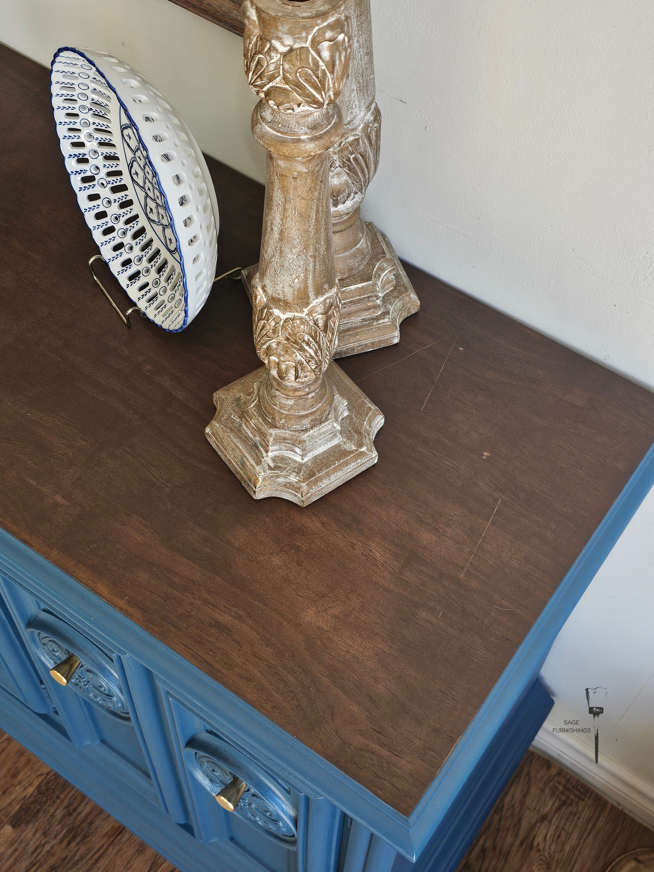 Mcm Blue Media Console Modern Dresser Credenza Vintage Mid-century ...