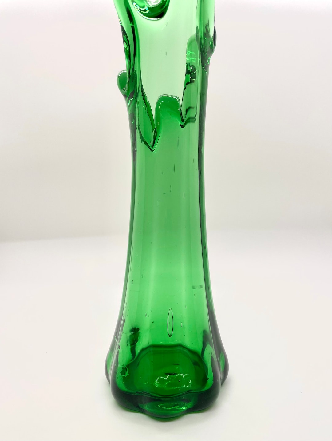 Swung Vase: Vintage Retro Green Glass, Mid Century Modern Five Finger ...