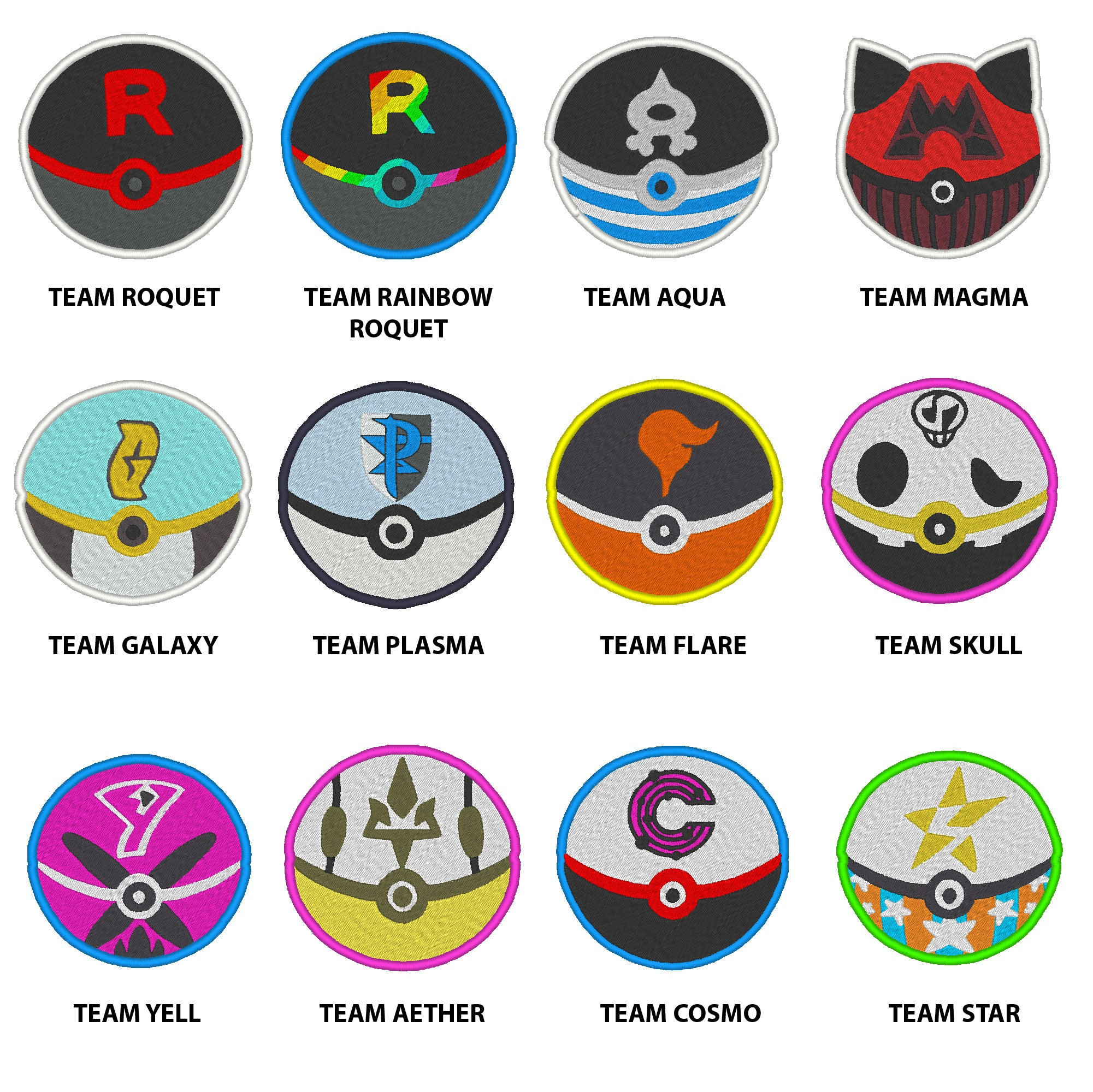 Pokeball TEAMS : Pokemon Digital Embroidery 4x4 - Etsy