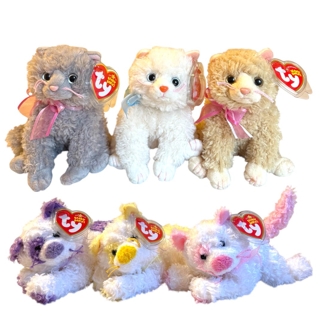 Ty Beanie Babies Cats Muff, Pluff, Fluff, Saffron, Pinkerton, Violetta ...