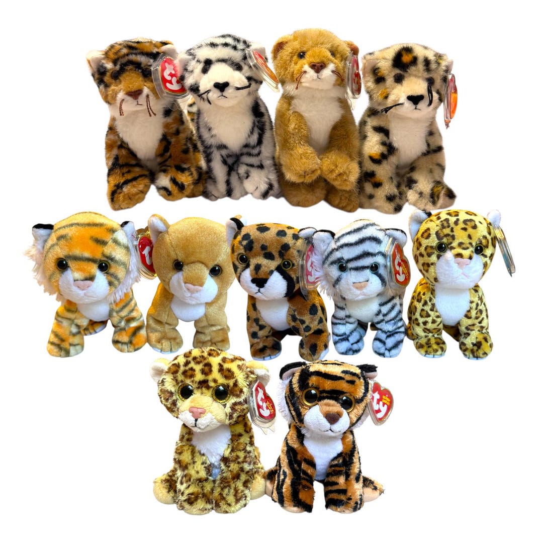 Ty Beanie Babies Leopards, Tigers Cheetahs Big Cats, Linah, Teegra ...