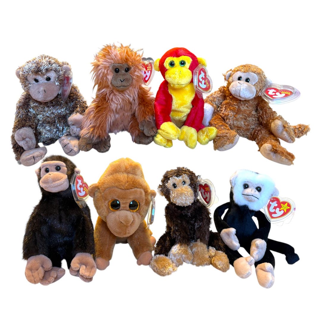 Ty Beanie Babies Monkeys Chopstix Mooch Bonsai Fumbles Swinger Charlie ...