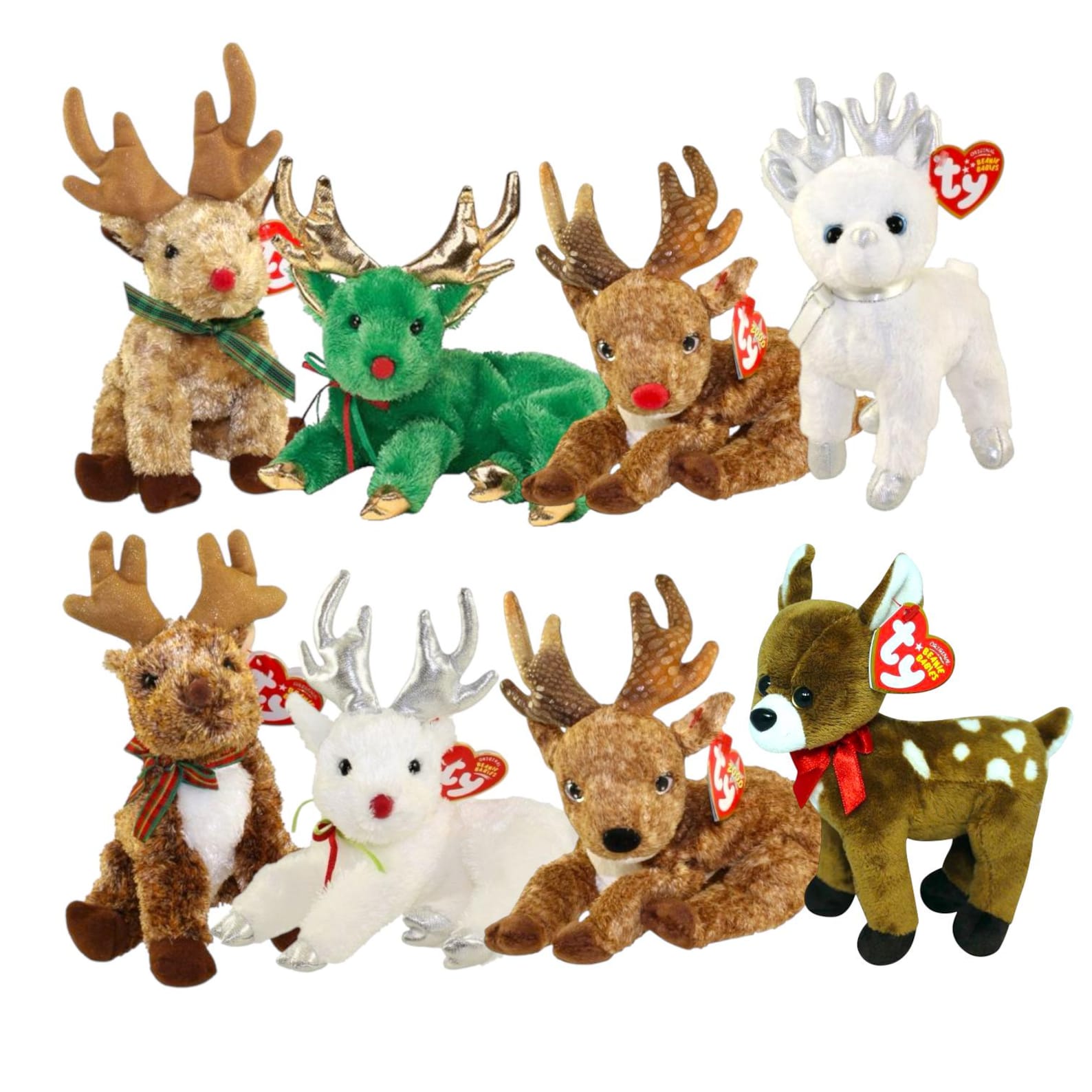 Ty Beanie Babies Reindeer Roxie, Sleighbelle, Rudy, Rooftop, Chestnut ...