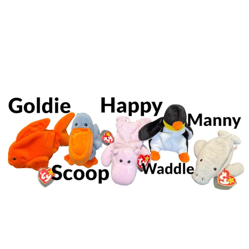 Ty Beanie Babies Manny, Tusk, Bubbles, Speedy, Happy, Lips, Oriel ...
