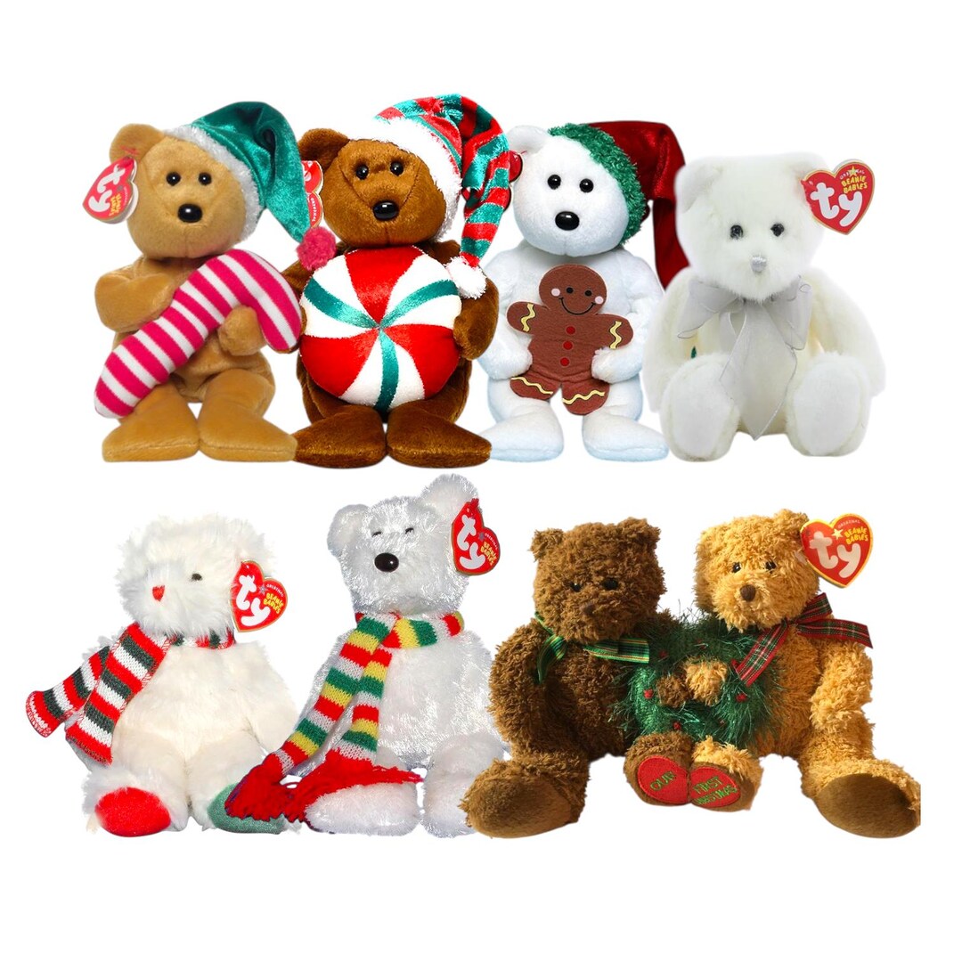 Ty Beanie Babies Christmas Holiday Bears Merry Kissmas, Muffler, Flurry ...