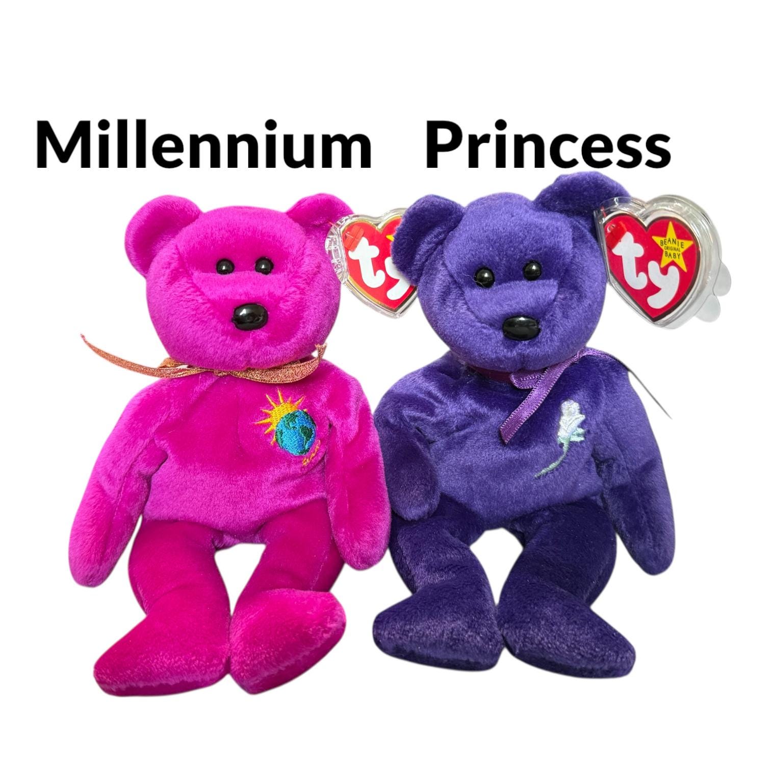 Ty Beanie Babies Bears Princess, Teddy, Curly, Cashew, Fuzz, Millenium ...