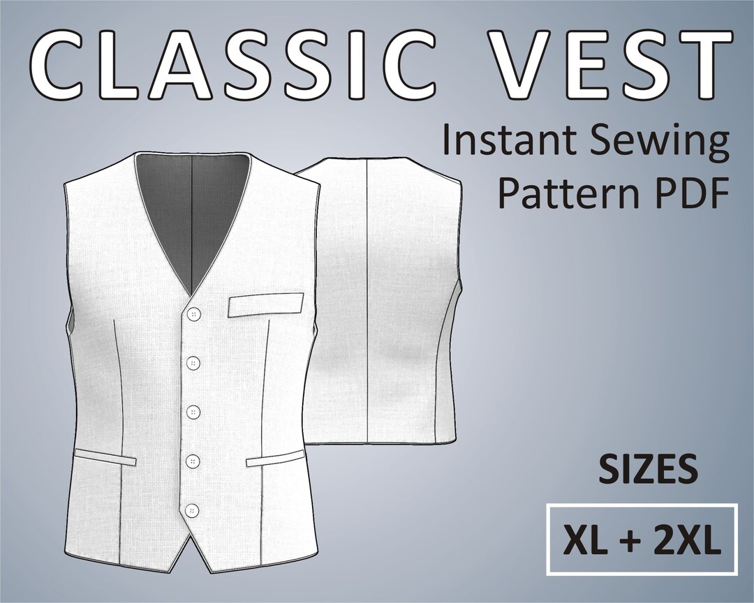 Sizes XL 2XL US44 US46 Mens Classic Vest Pattern for Men Classic ...