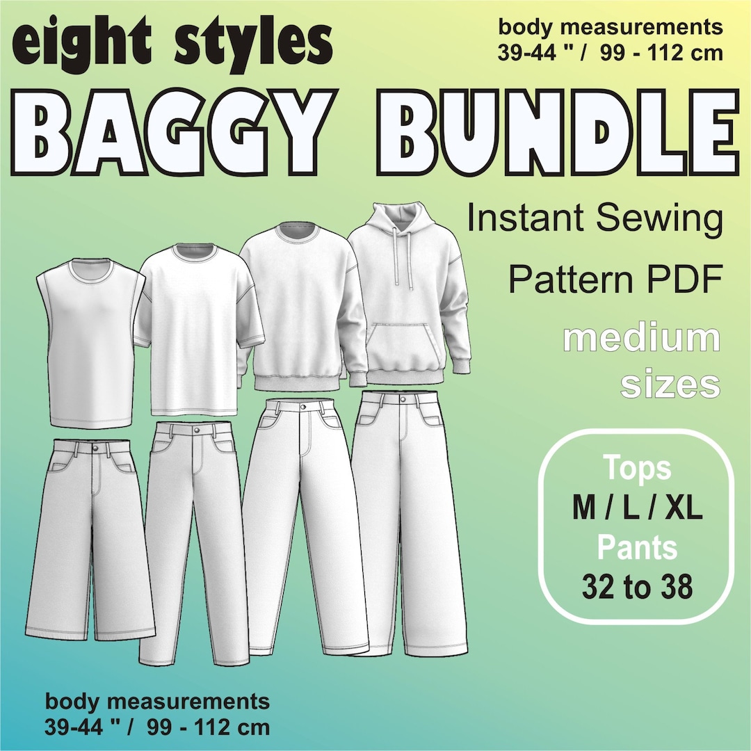 Baggy Bundle for Men Digital Sewing Pattern PDF Oversize Set Man ...