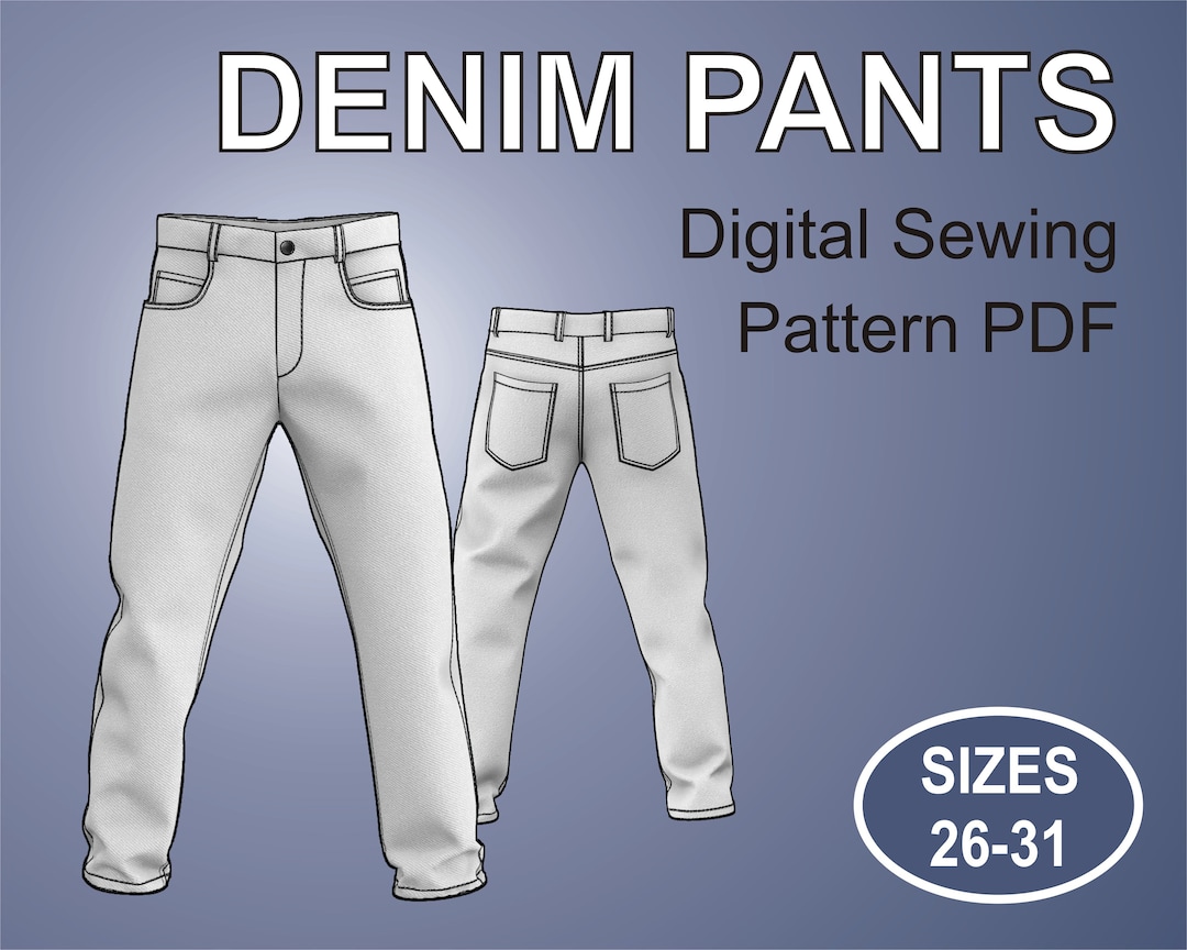 Men's Jeans Denim Pants Digital Sewing Pattern PDF Smaller Sizes Bundle ...