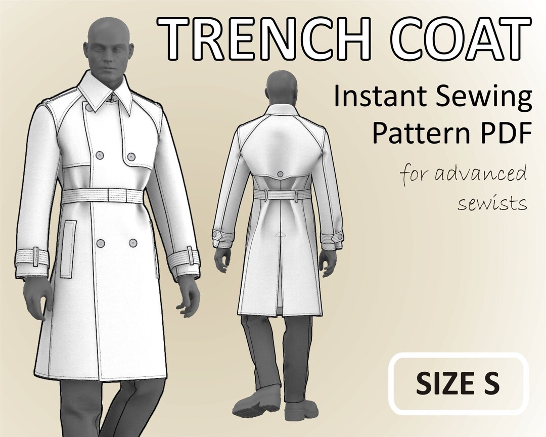 Size S Trench Coat for Men Classic Tailored Double Breasted Trench Coat ...