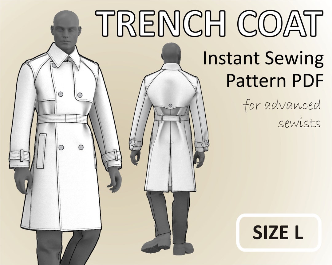 Size L Trench Coat for Men Classic Tailored Double Breasted Trench Coat ...