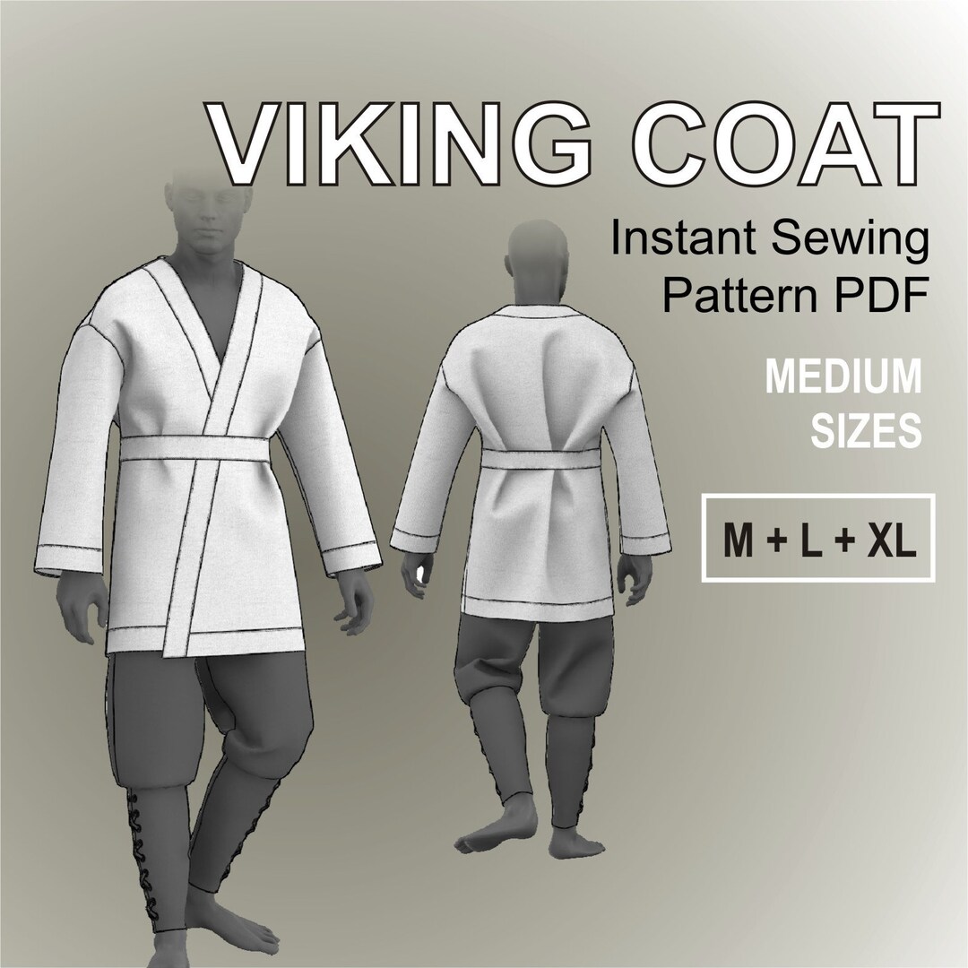 Viking Coat for Men Cosplay Easy Coat Without Lining - Digital Sewing ...