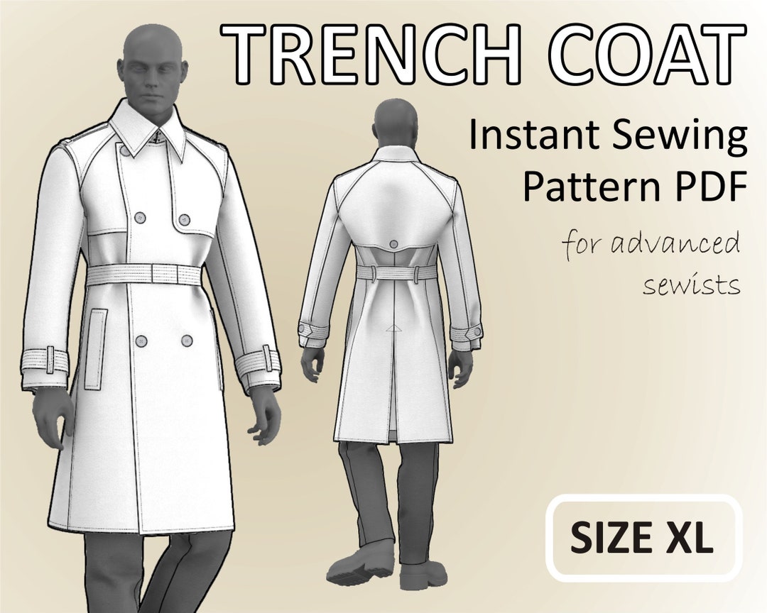 Size XL Trench Coat for Men Classic Tailored Double Breasted Trench ...