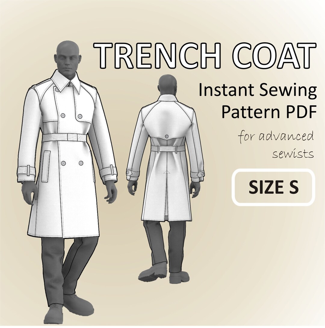 Size S Trench Coat for Men Classic Tailored Double Breasted Trench Coat ...