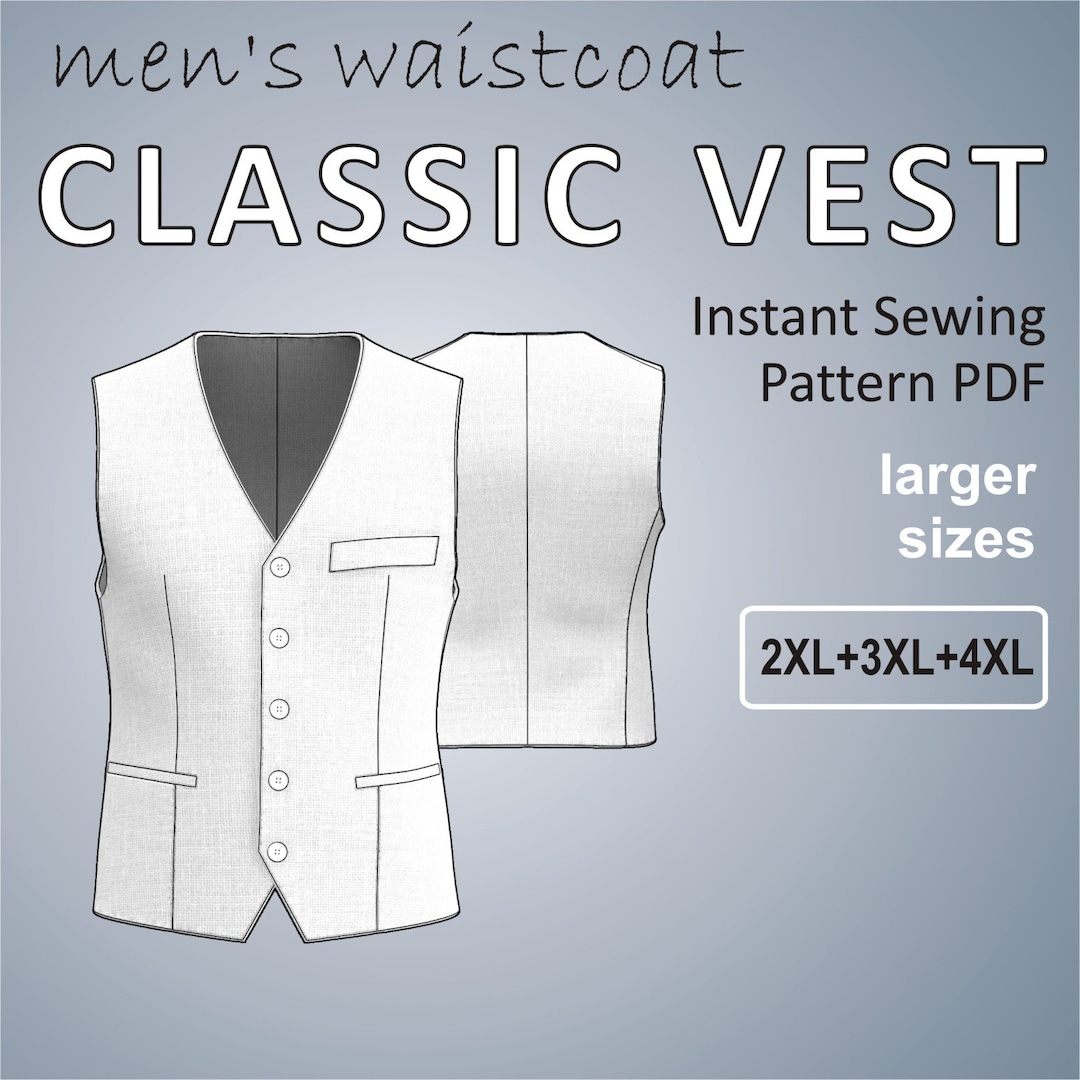 Larger Sizes Classic Vest Pattern for Men Waistcoat Man 2XL + 3xl + 4XL ...