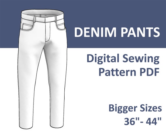 Men's Jeans Denim Pants Digital Sewing Pattern PDF Bigger | Etsy