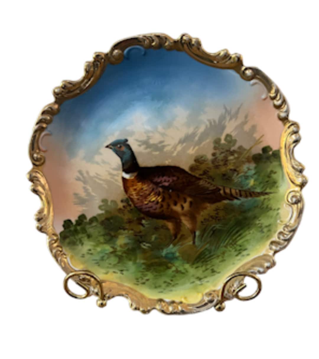 Antique Pheasant Hunt Plate Gold Rim 10 - Etsy