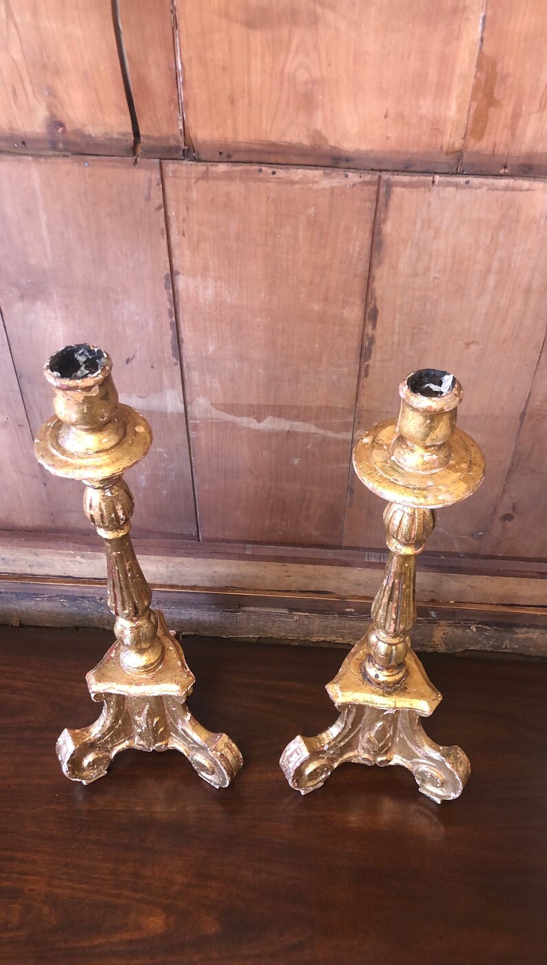 Italian Antique Wood Gold Gilt Candlesticks A Pair - Etsy