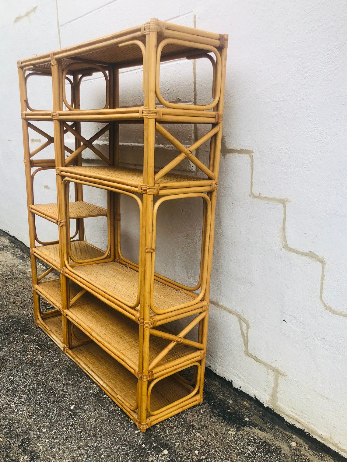 Vintage Bamboo and Wicker Etagere - Etsy
