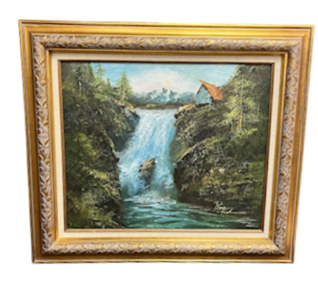 Vintage Signed Waterfall Painting - Etsy