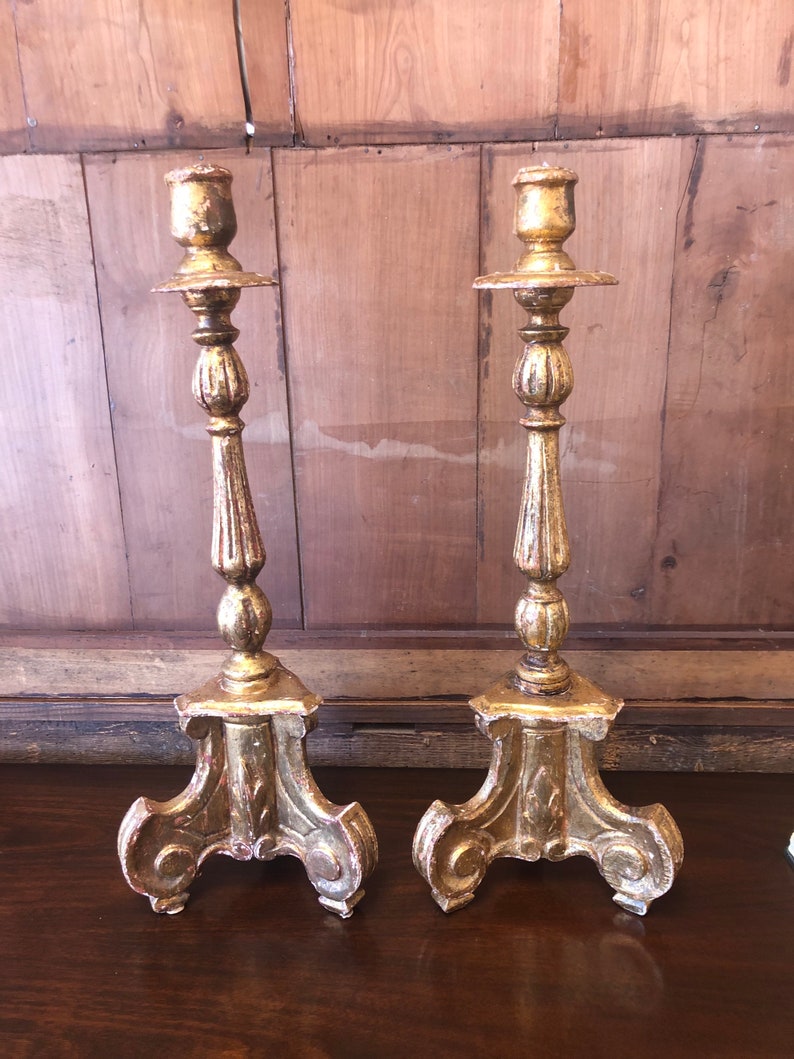 Italian Antique Wood Gold Gilt Candlesticks A Pair - Etsy