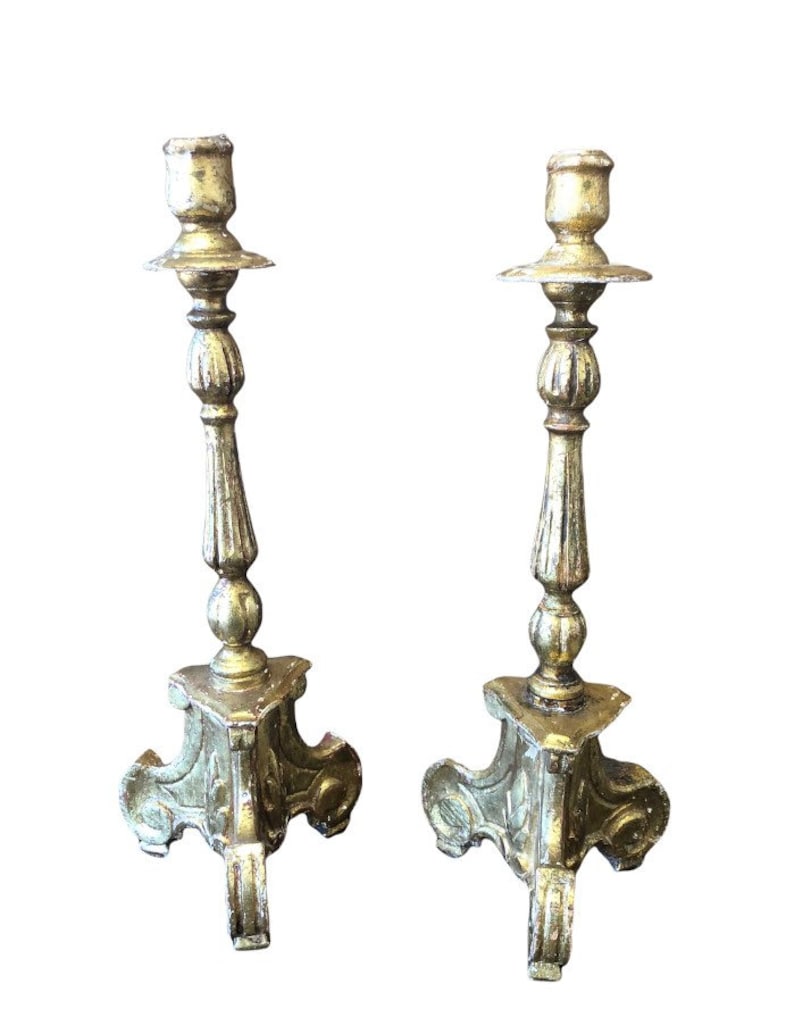 Italian Antique Wood Gold Gilt Candlesticks A Pair - Etsy