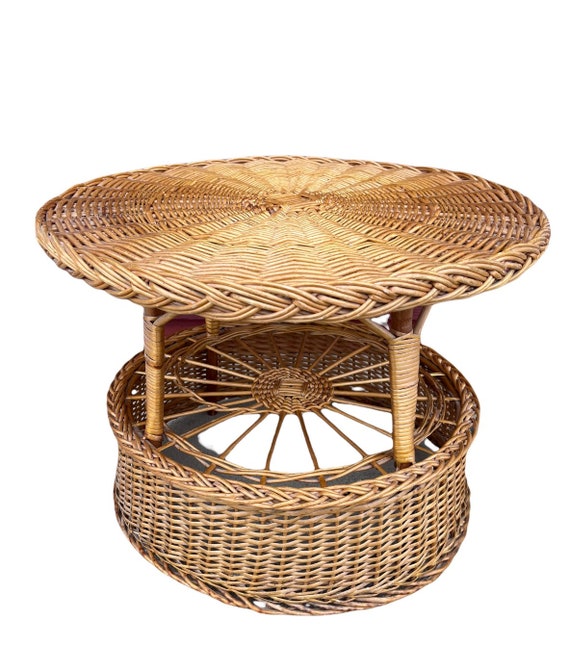 Vintage Round Wicker Side Table | Etsy