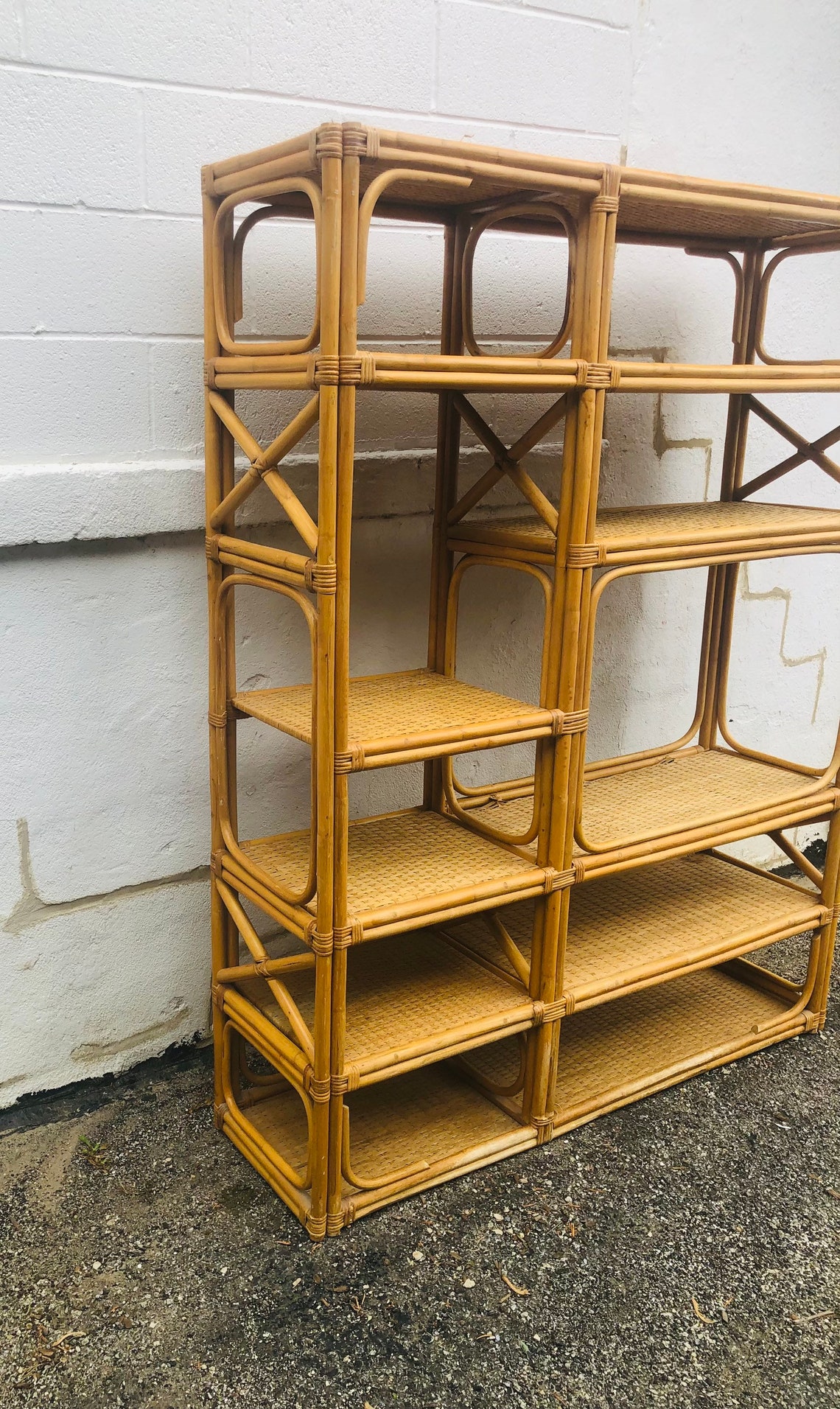 Vintage Bamboo and Wicker Etagere - Etsy