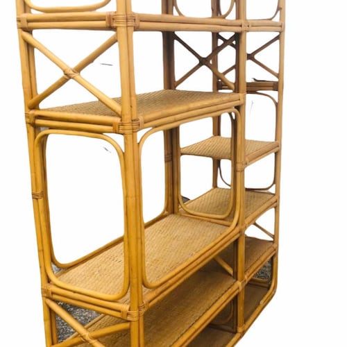 Vintage Bamboo and Wicker Etagere - Etsy