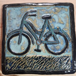 Handmade, Decorative, Artisan, Ceramic, Tile, Depicting a Bicycle. 5x5 ...