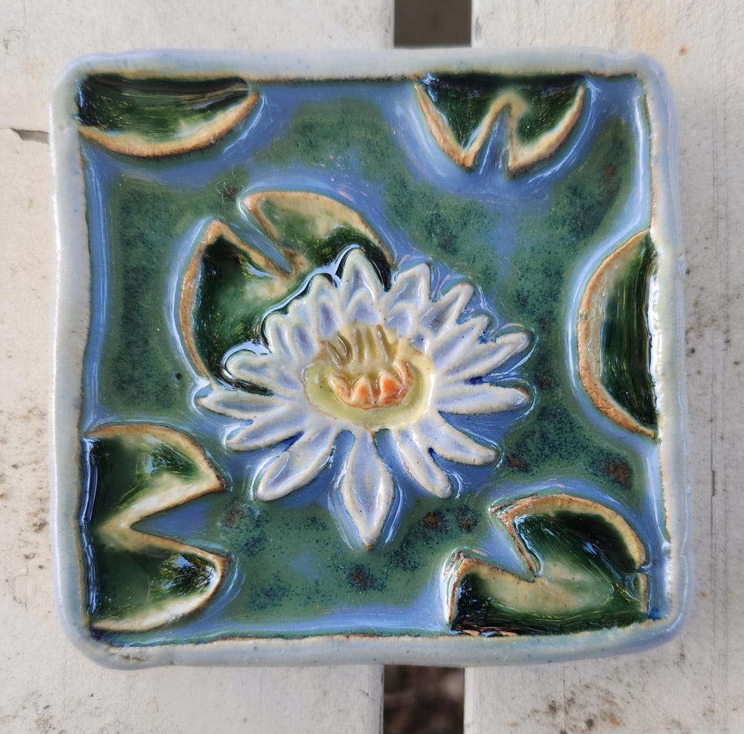 Handmade, Decorative, Water Lily Tile. Ceramic Art Tile, Lilies and ...