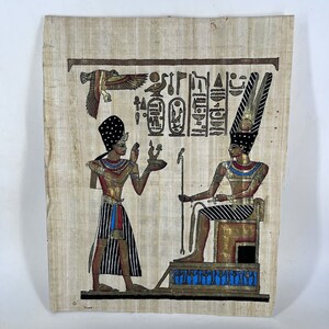 Egyptian Hand Painted Papyrus Paper Ramses II Offering Lotus to Goddess ...