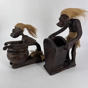 Vintage Primitive Hand Carved Wood Aboriginal Tribal Sculptures Trinket ...