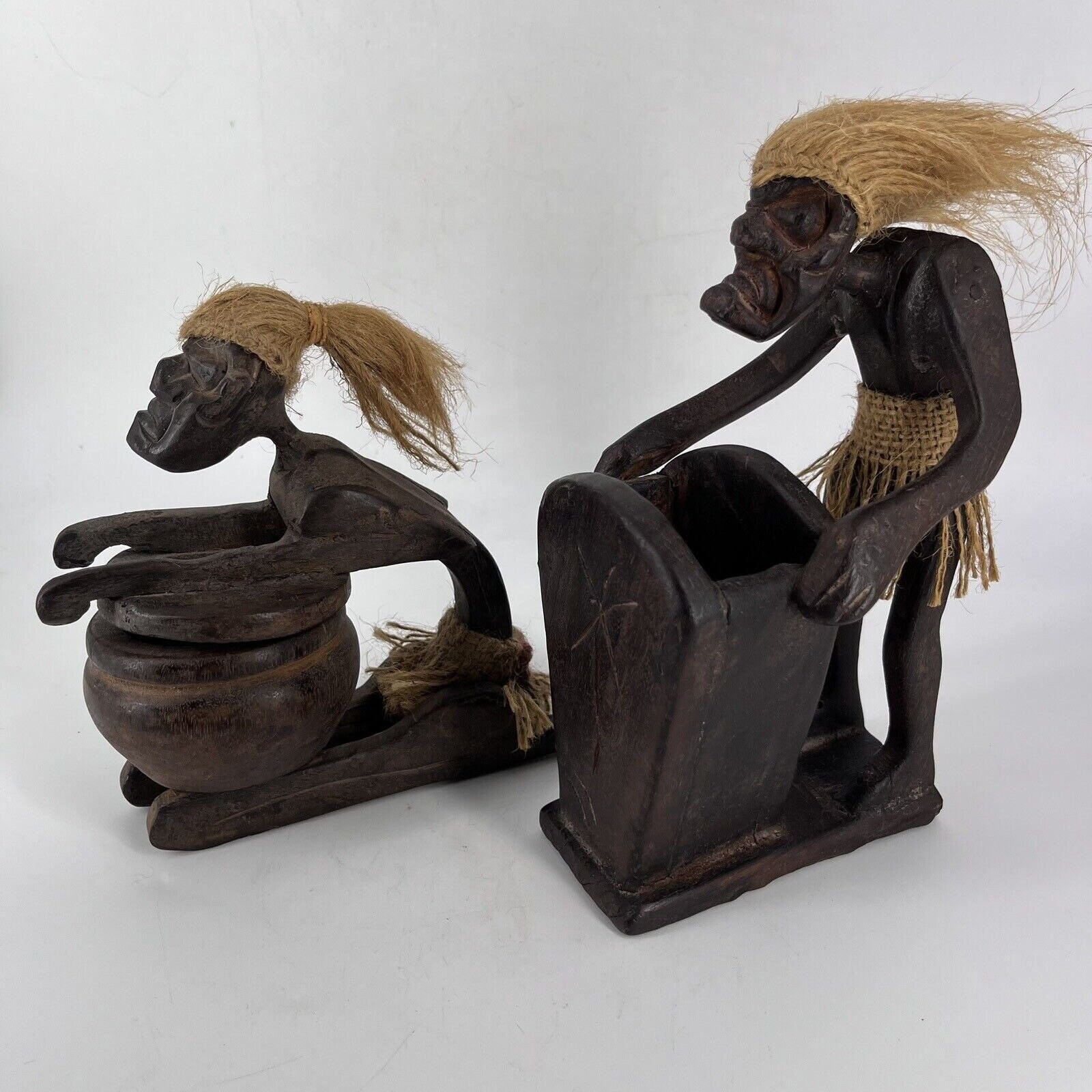 Vintage Primitive Hand Carved Wood Aboriginal Tribal Sculptures Trinket ...