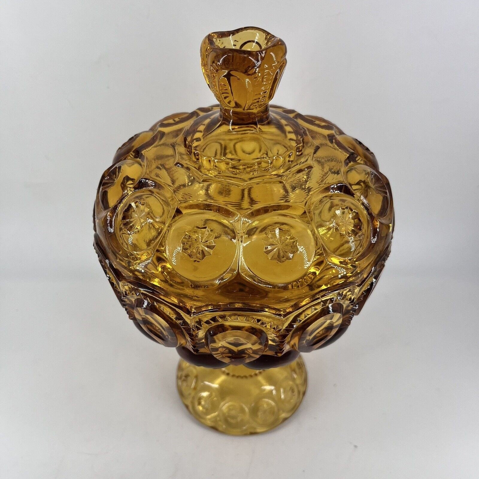 Vintage L.E. Smith Glass Moon & Stars Lidded Pedestal Compote - Etsy